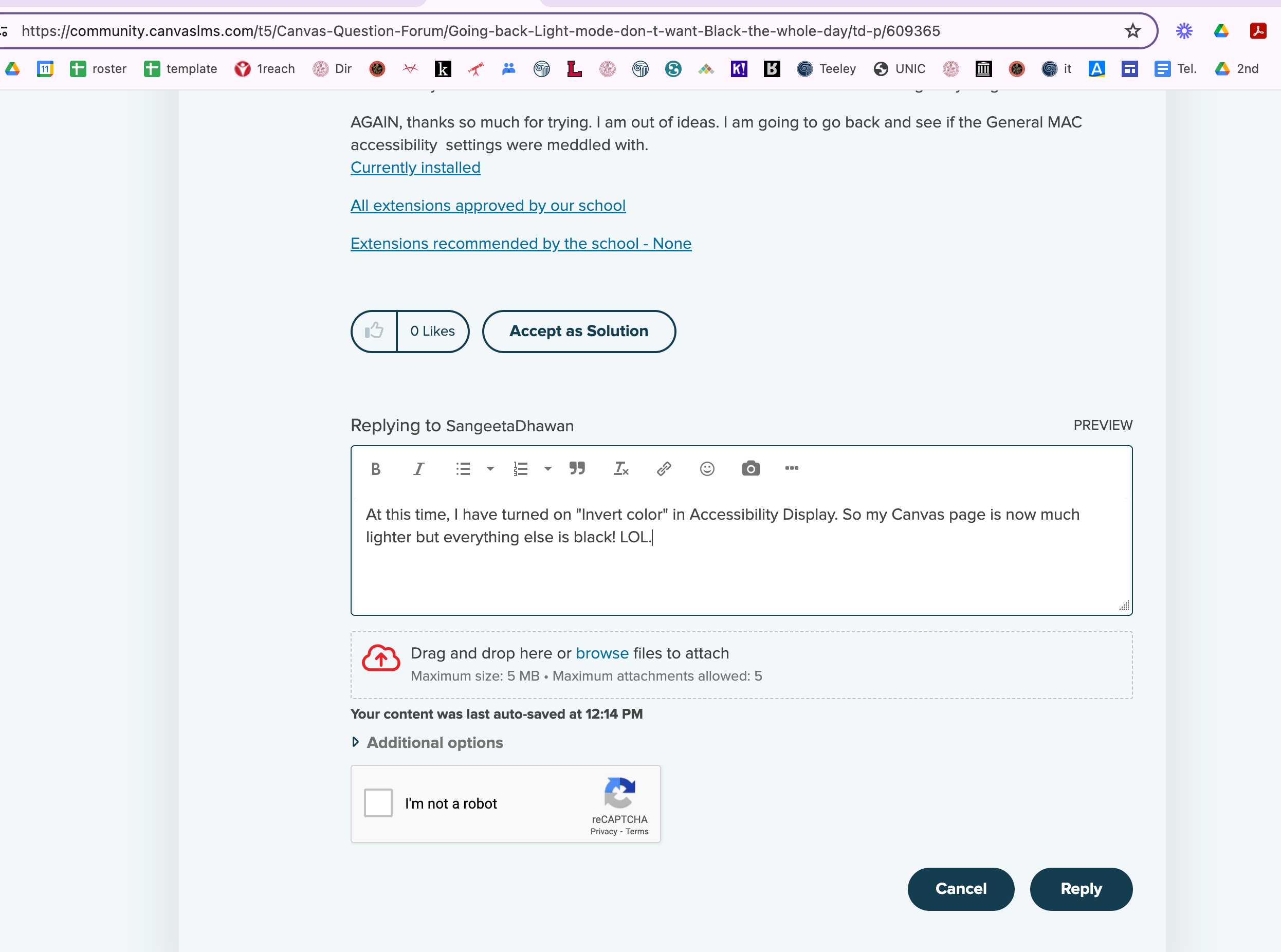 Solved: Going back Light mode (don't want Black the whole ... - Instructure Community - 609365